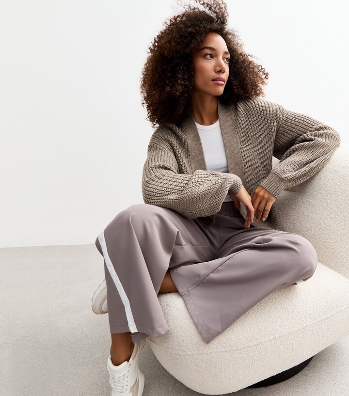 New Look Women's Mink Balloon Sleeve Chunky Knit Cardigan - ShopStyle