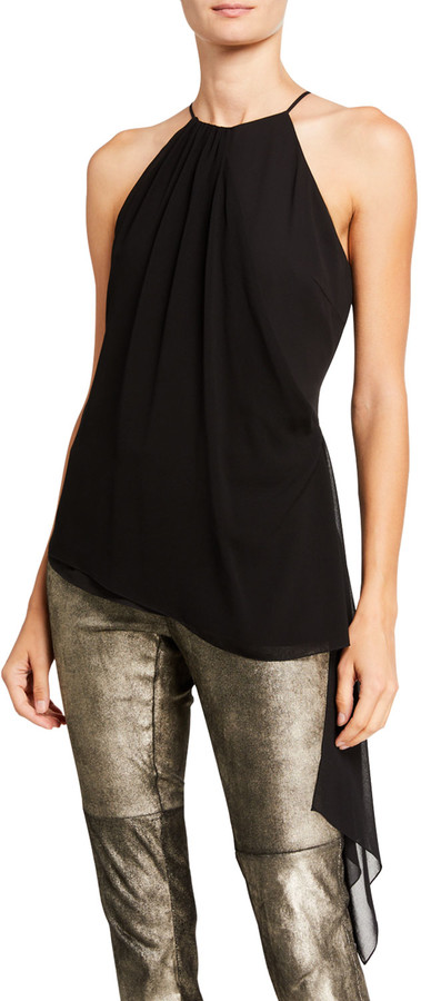 Halston Asymmetric Draped Halter Top - ShopStyle