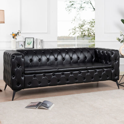 GZMWON 84.17'' Rolled Arm Modern Living Room Couch Faux Leather Sofa ...