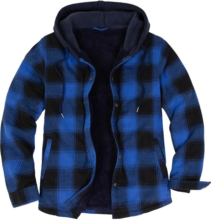 ZENTHACE Men's Sherpa Fleece Lined Flannel Shirt Jacket Long Sleeve ...