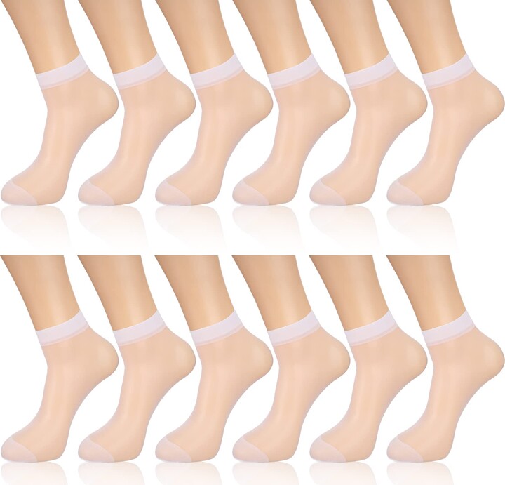 Geyoga 12 Pairs Sheer Ankle Socks Thin Nylon Transparent Ankle High ...