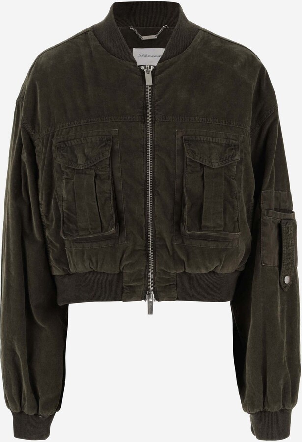 Blumarine Velvet Bomber Jacket With Cargo Pockets - ShopStyle