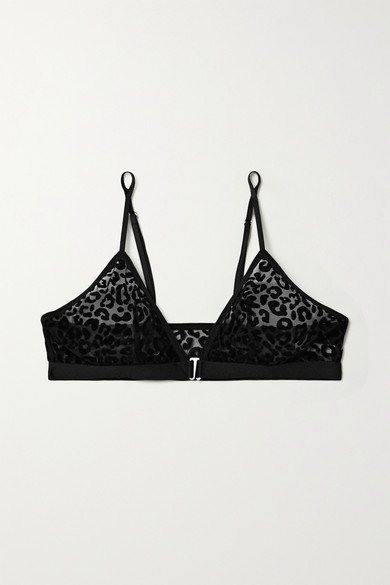 Anine Bing Amara Flocked Stretch-tulle Soft-cup Triangle Bra - Black ...