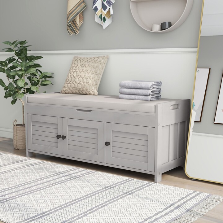 EDWINRAYLLC Storage Benches with 3 Shutter-shaped Doors, Shoe Bench ...