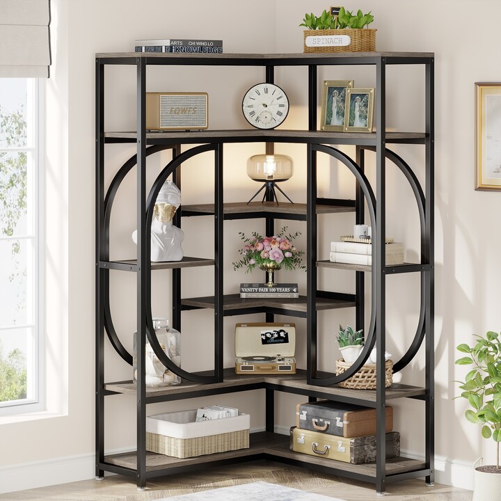 Farfarview 7-Shelf Corner Bookshelf, L-Shaped Corner Bookcase with ...