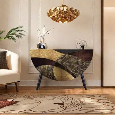 Vivid Space Creation Solid Wood Cabinet with Semi-Circular Design ...