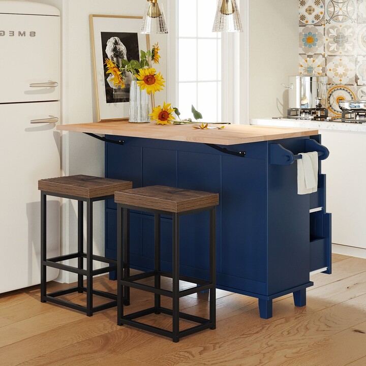 Farmhouse Kitchen Island Set with Drop Leaf and 2 Seatings,Dining Table ...