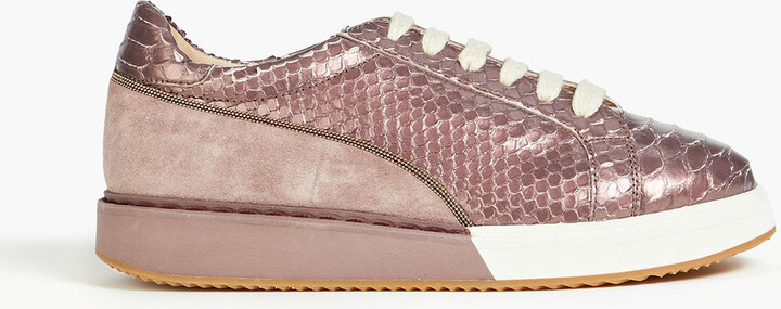 Brunello Cucinelli Snake-effect leather and suede sneakers - ShopStyle ...