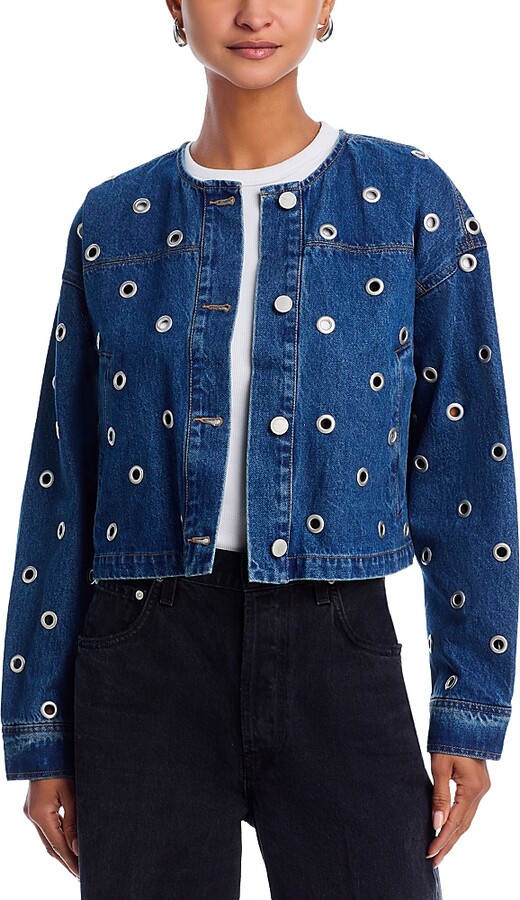 Blank NYC Denim Eyelet Collarless Jacket - ShopStyle