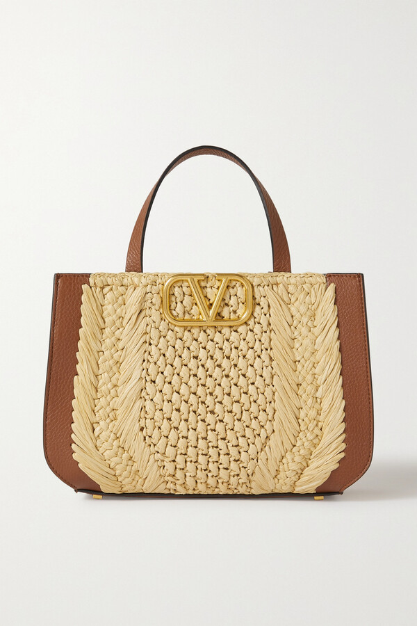 Valentino Garavani Vlogo Small Faux Raffia And Textured-leather Tote ...