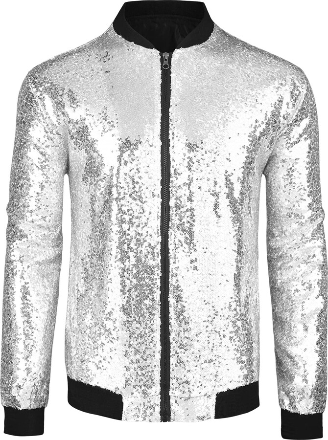 Lars Amadeus Men's Varsity Jacket Halloween Party Disco Shiny Sparkly ...