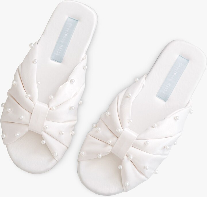 Charlotte Mills Alice Satin Open Toe Pearl Embellished Slippers - ShopStyle