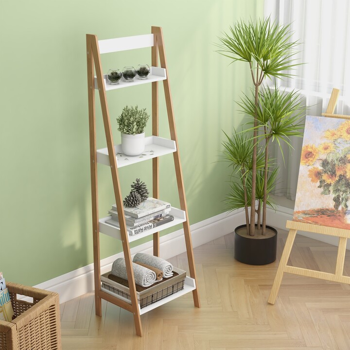 IGEMAN Solid Bamboo Wood Oxford A-Frame Ladder Display Bookshelf ...