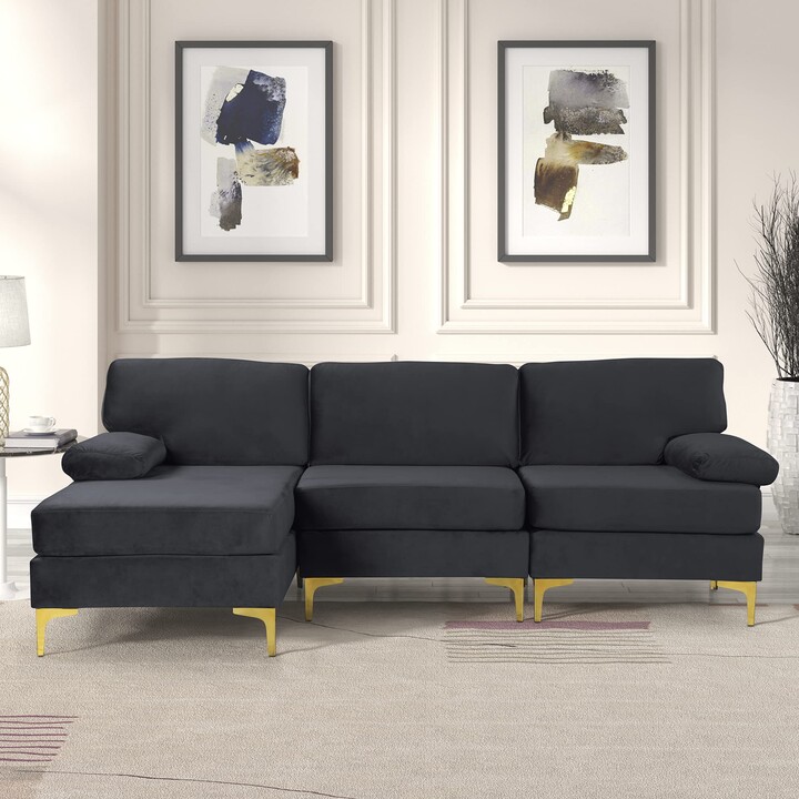 Casa Andrea Milano Modern Large Velvet Fabric Sectional Sofa Couch with Extra Wide Chaise Lounge ...