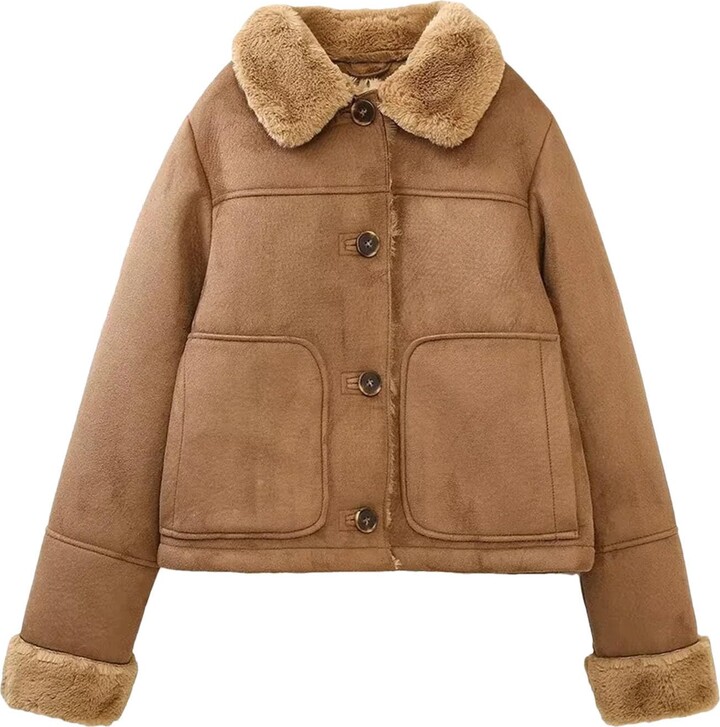 Hgvcfcv Women's Faux Shearing Moto Jacket Thick Lined Parka Winter ...