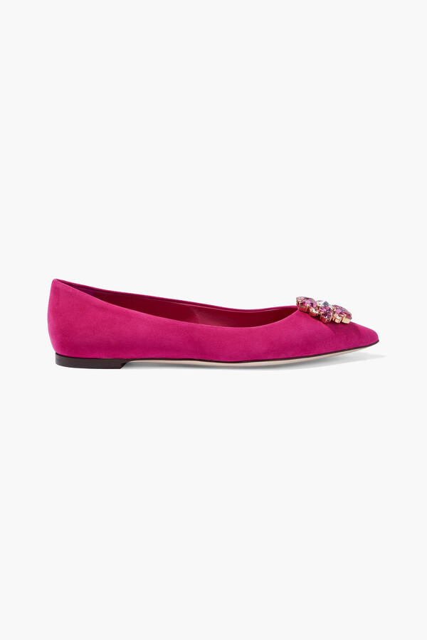 Dolce & Gabbana Bellucci crystal-embellished suede point-toe flats - ShopStyle