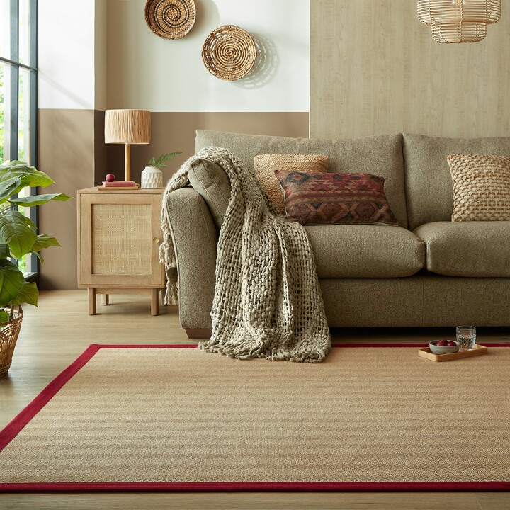 Dunelm Herringbone Jute Border Rug Herringbone Border Red - ShopStyle