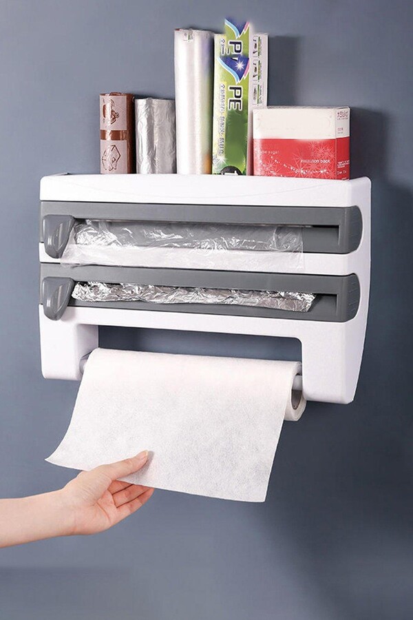 Living and Home 4-in-1 Kitchen Wrap Dispenser Roll Holder with Cutter ...