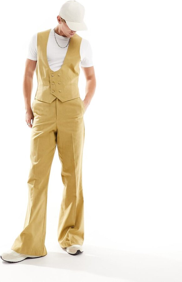 ASOS DESIGN vintage flare suit pants in slubby texture in stone - ShopStyle