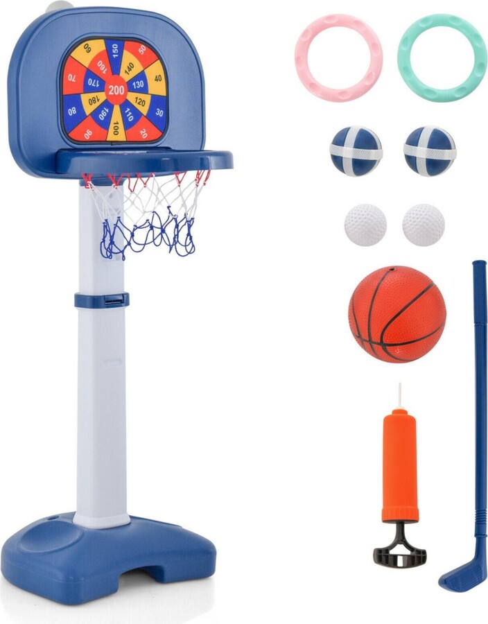 Sugift 4-In-1 Adjustable Kids Basketball Hoop with Ring Toss Sticky ...