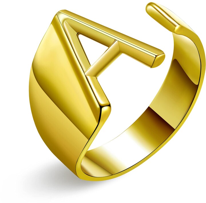 Hicarer Gold Bold Initial Letter Open Ring for Women Chunky Adjustable ...