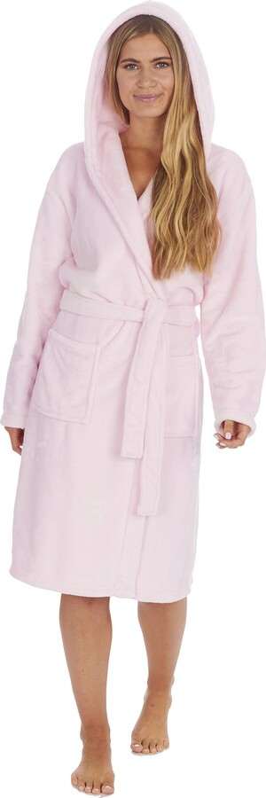 Metzuyan Ladies Plus Size Hooded Robe Curve Pink Plush Fleece Dressing ...