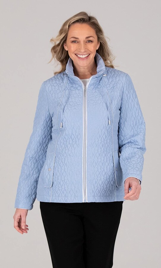 ANNA ROSE Women's Zip Up Quilted Jacket in Sky Blue with Drawcord ...