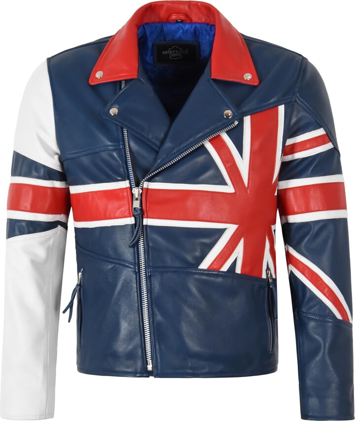 Smart Range Leather Men's Biker Cross Zip UK Union Flag Brando ...