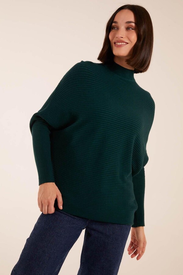 Blue Vanilla Ribbed Batwing Jumper - Green - ShopStyle Knitwear