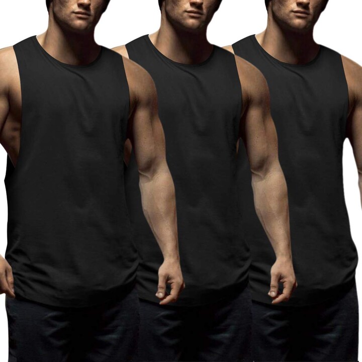 COOFANDY Mens 3 Pack Gym Workout Vest Tank Tops Sports Fitness Muscle Bodybuilding Sleeveless T ...