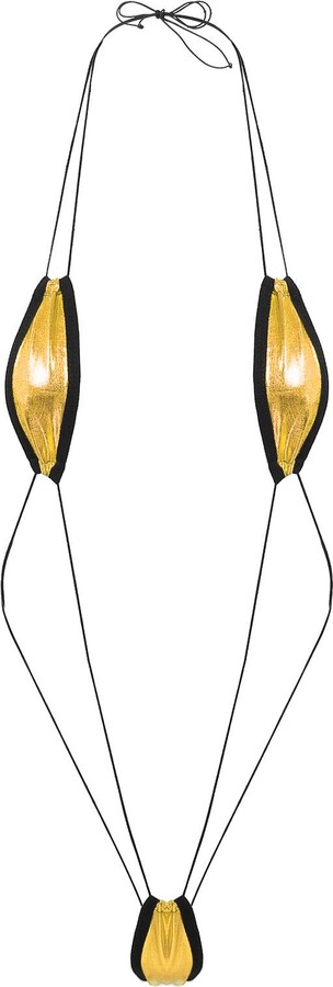 YUUMIN Woman's Metallic Extreme Slingshot Micro Bikini Thong Monokini Swimsuit High Cut Bodysuit ...