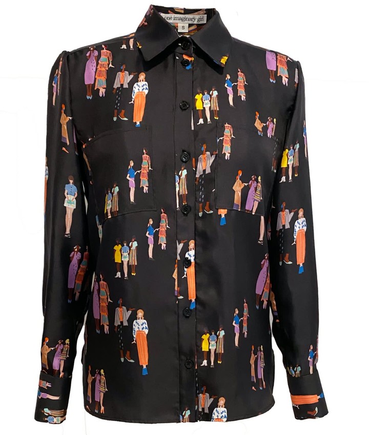 One Imaginary Girl Social Distance Fashion Sketch Print Silk Blouse ...