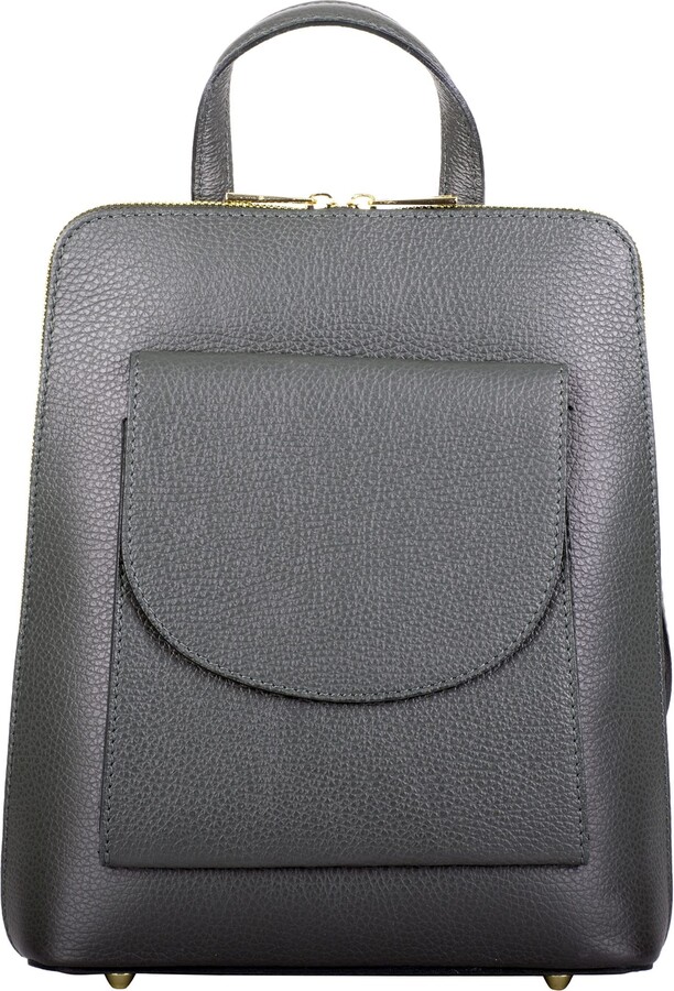Primo Sacchi Womens Dark Grey Small Textured Italian Leather Backpack ...