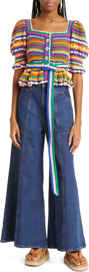 Farm Rio Stripe Crochet Sweater - ShopStyle