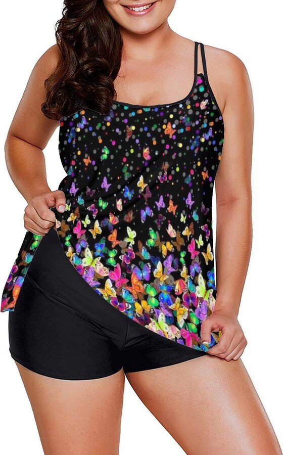 Prevently Women's two-piece flowing tankini swimsuits with boy shorts ...