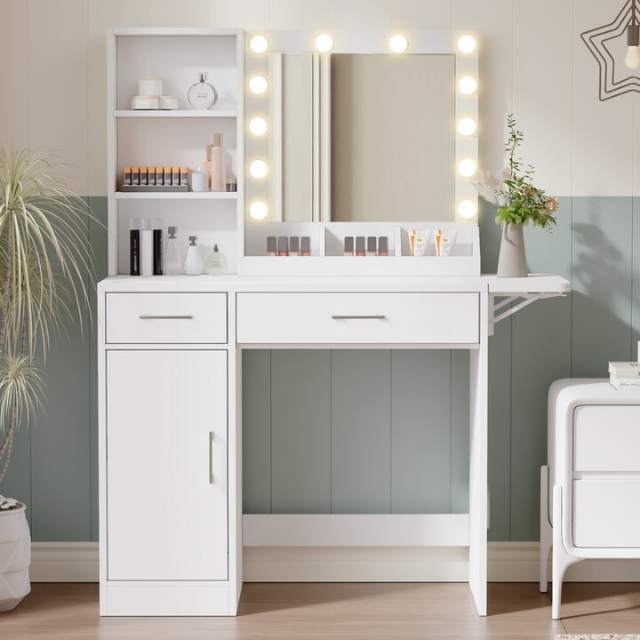 Simplie Fun Led Vanity Desk with Adjustable Lighting and Storage ...