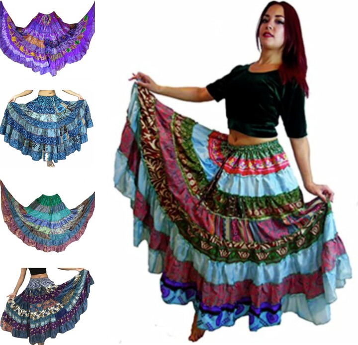 Dancers World ltd 9 Yard Maxi Bohemian Frill Skirt Belly Dancing ...