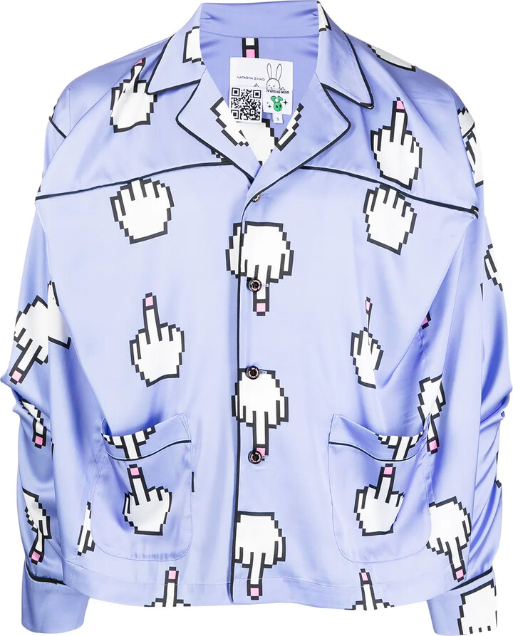 Natasha Zinko Pixel Middle-Finger Print Shirt - ShopStyle Tops
