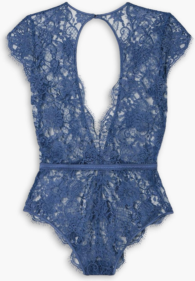 Coco de Mer London Hera satin-trimmed Leavers lace bodysuit - ShopStyle ...