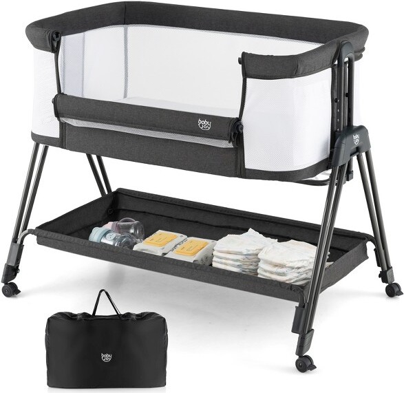 Infans Baby Bedside Bassinet w/ Wheels & Storage Tray Folding ...