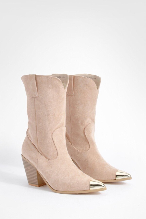 boohoo Metal Toe Tab Detail Western Cowboy Boots - ShopStyle