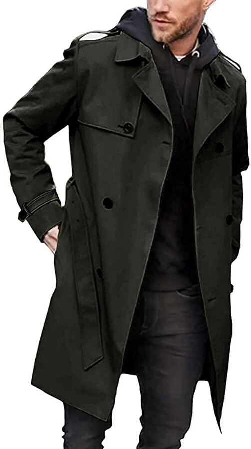 Runcati Men's Coat Double Breasted Trench Coat Long Lapel Business ...