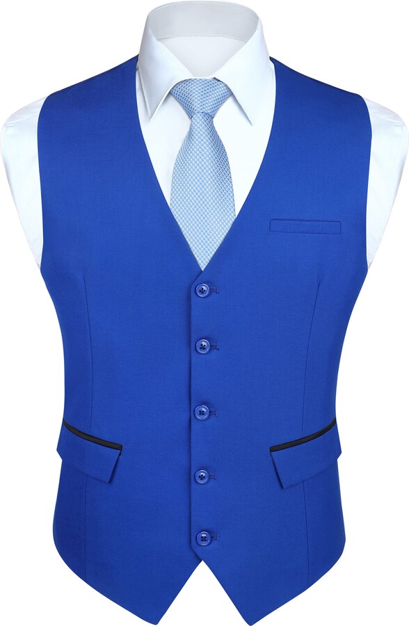 HISDERN Men's Royal Blue Waistcoats Formal Wedding Waistcoat Solid ...