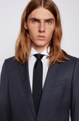 Boss Slim-fit jacket in virgin-wool serge with AMF stitching ...