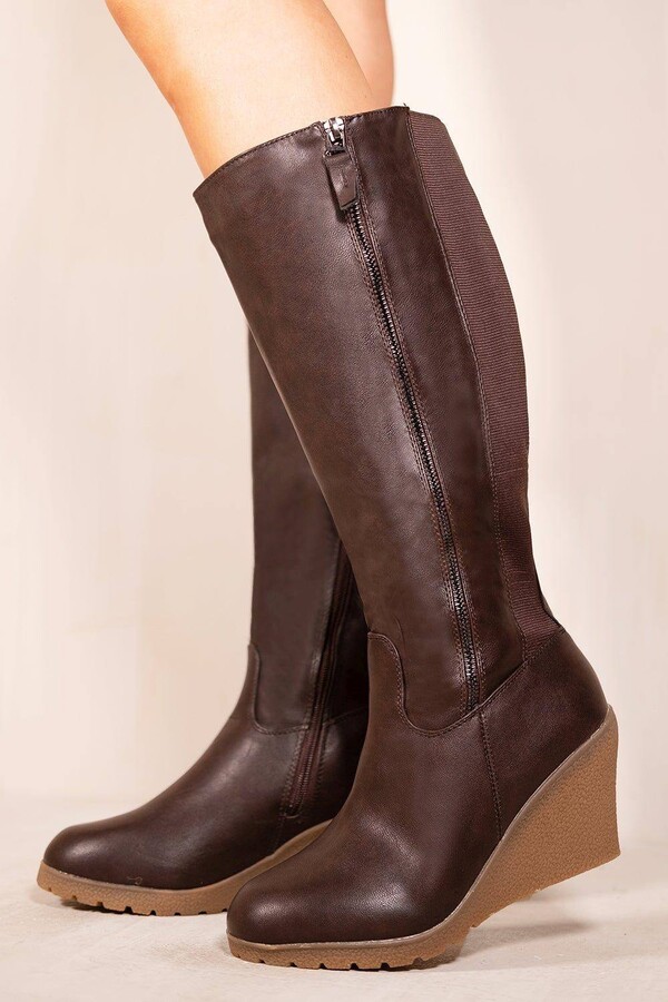 Where's That From 'Lara' Wedge Heel Mid Calf High Boots With Side Zip ...
