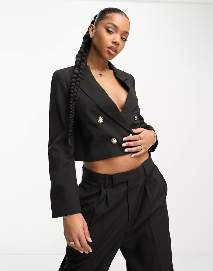 Miss Selfridge crop military blazer in black - ShopStyle