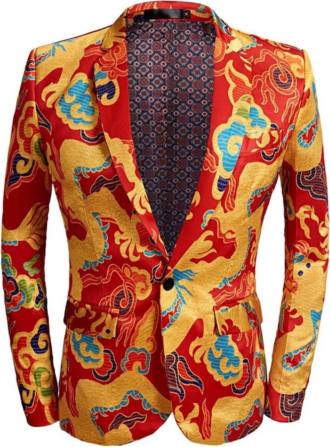 Alonepat Men Blazer Print Red Dragon Pattern Design DJ Club Singer ...