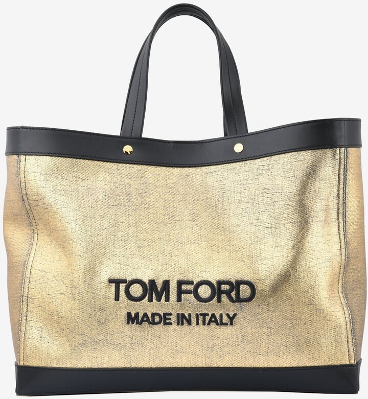 Tom Ford Small Embroidered Logo Tote Bag in Coated Denim - ShopStyle