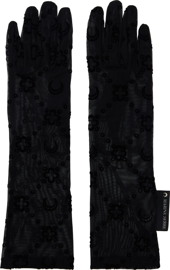 Marine Serre Black Recycled Mesh Flock Long Gloves - ShopStyle