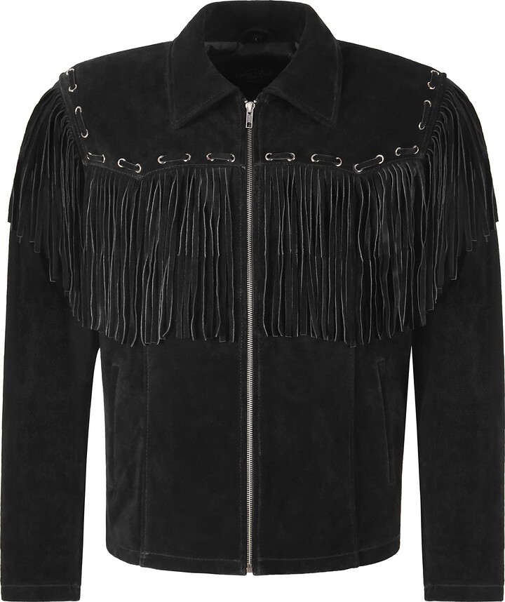 Smart Range Leather Men Western Fringe Leather Jacket Black Suede ...